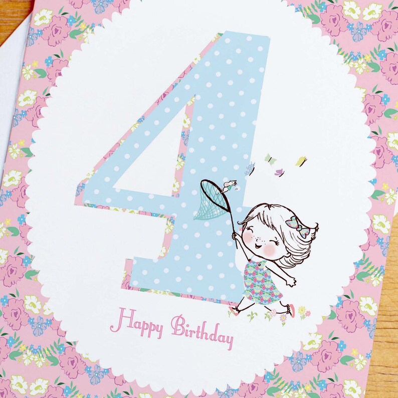 4th Birthday Card 4 Today Card Little Girls 4th Birthday - Etsy