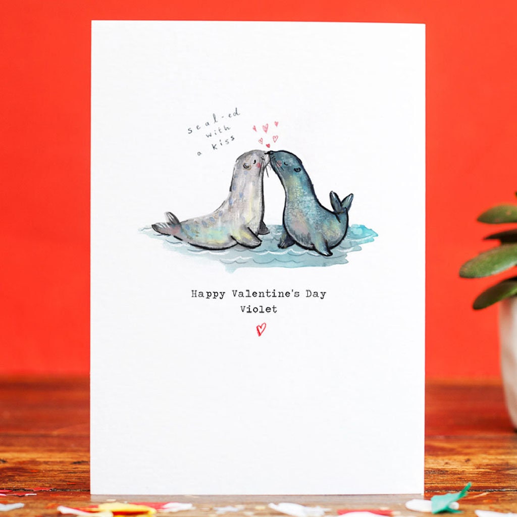 Personalised 'sealed With A Kiss' Card - Etsy
