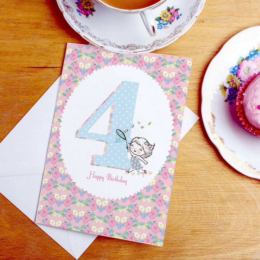 4th Birthday Card 4 Today Card Little Girls 4th Birthday - Etsy