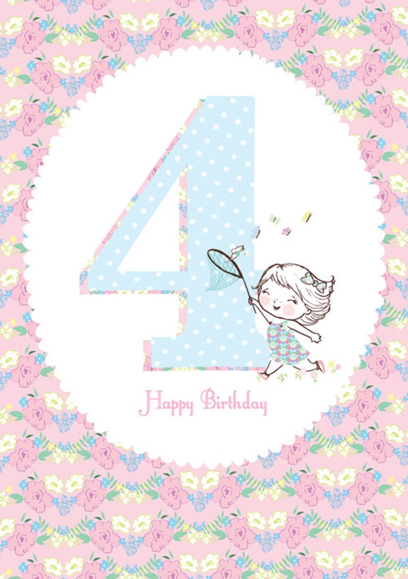 4th Birthday Card 4 Today Card Little Girls 4th Birthday - Etsy