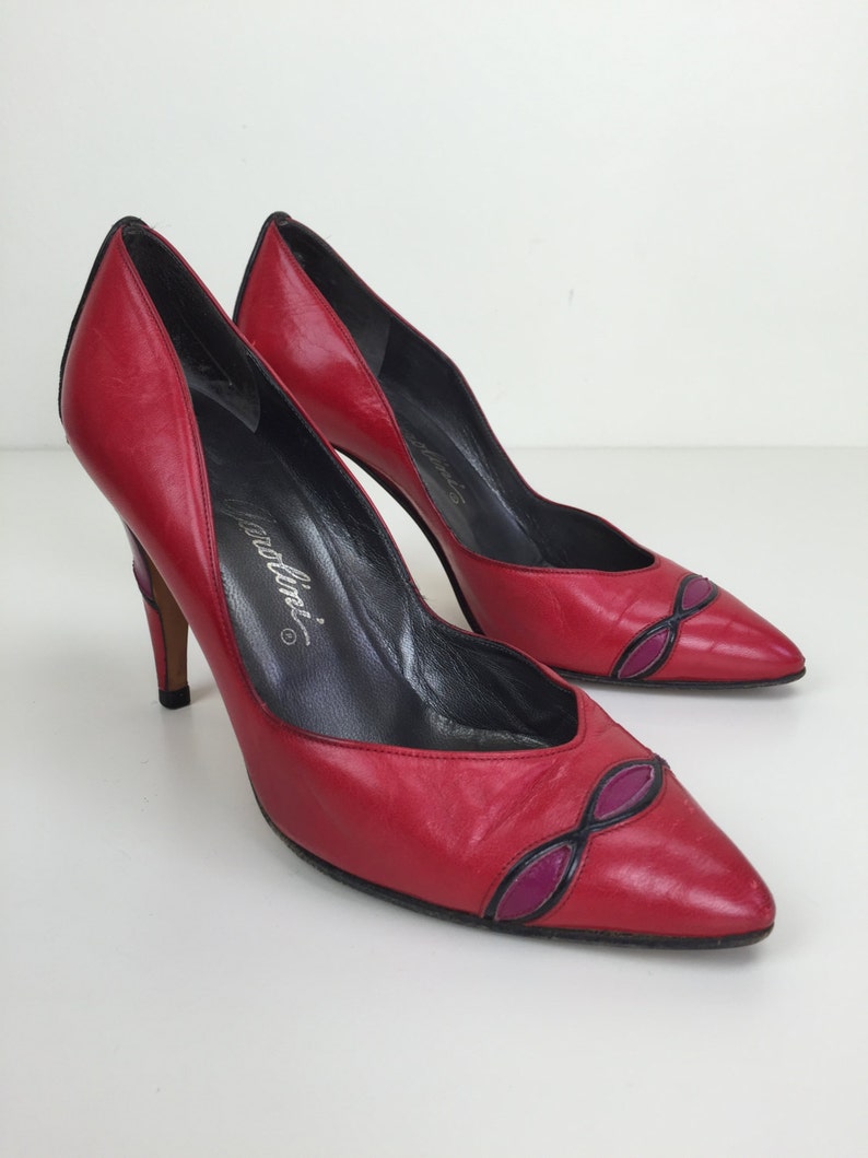 Vintage Garolini Appliquéd Red Leather Pumps Size 5 80s - Etsy
