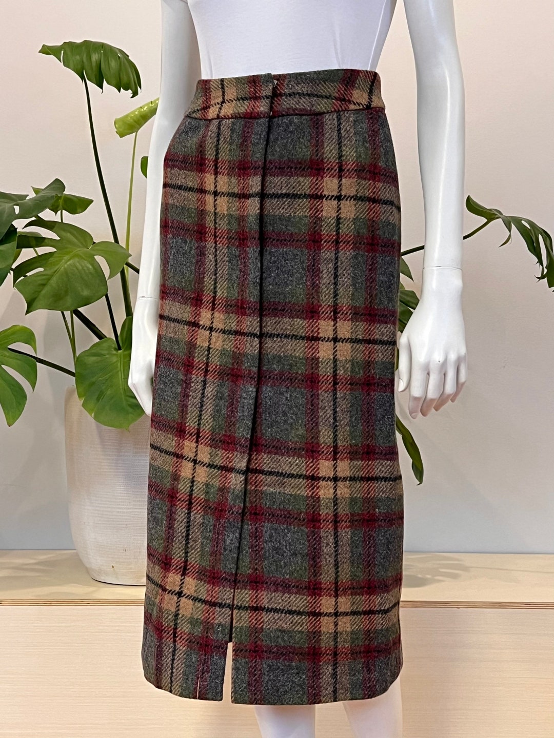 Vintage Muted Plaid Wool Midi Length Pencil Skirt 70s - Etsy
