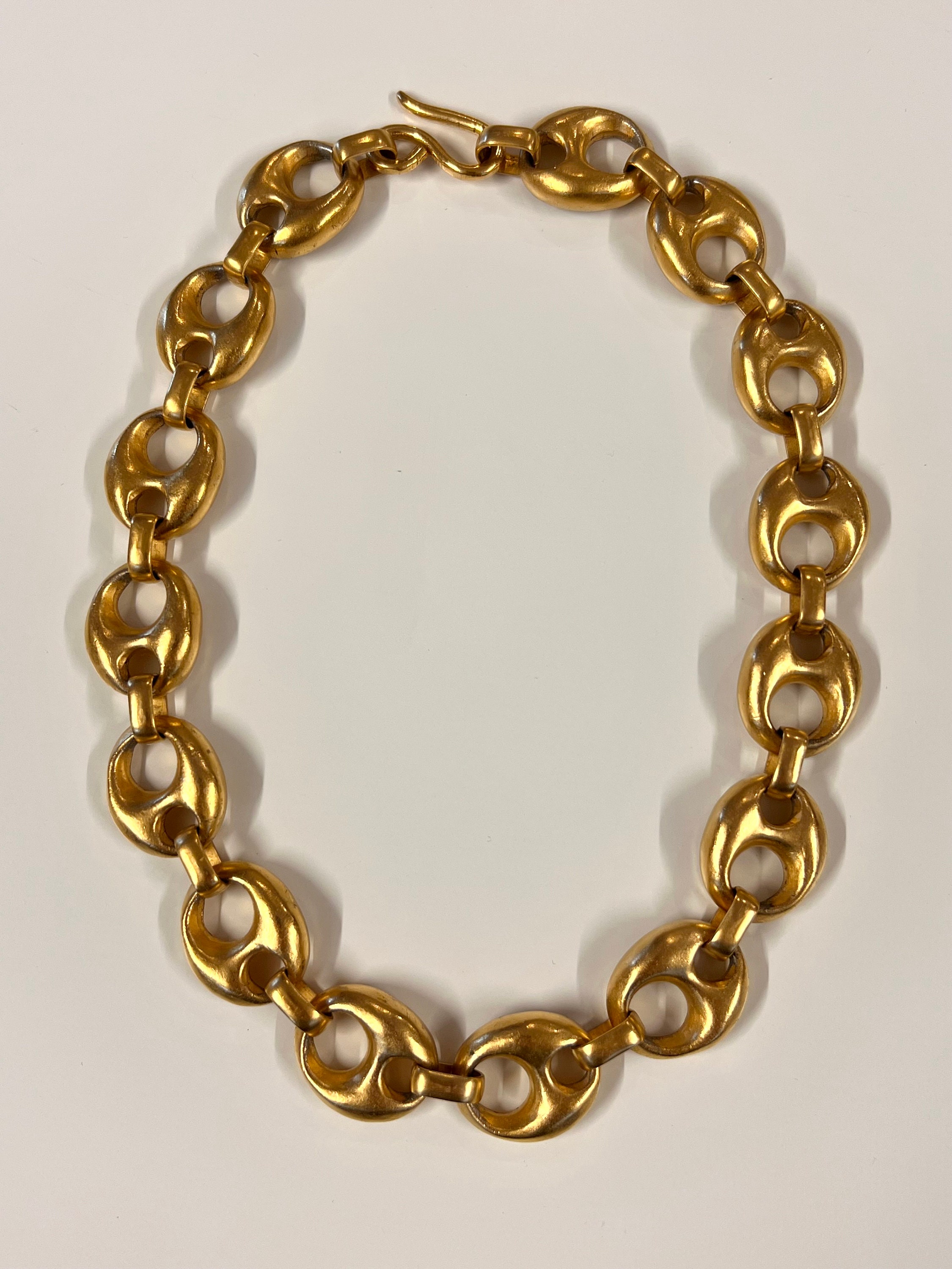 Vintage Chunky Modernist Brushed Matte Gold Link Necklace 90s - Etsy