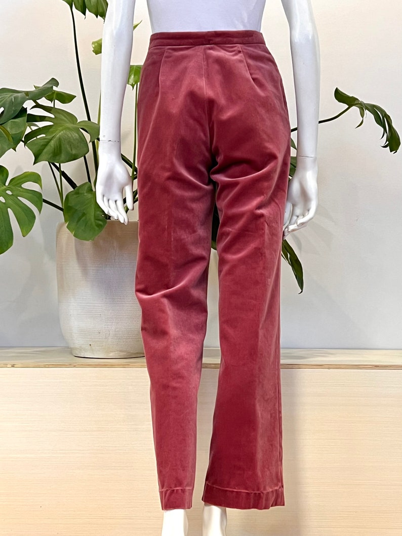 Vintage Dusty Rose Pink Velvet Straight Leg High Waisted Trousers 70s ...