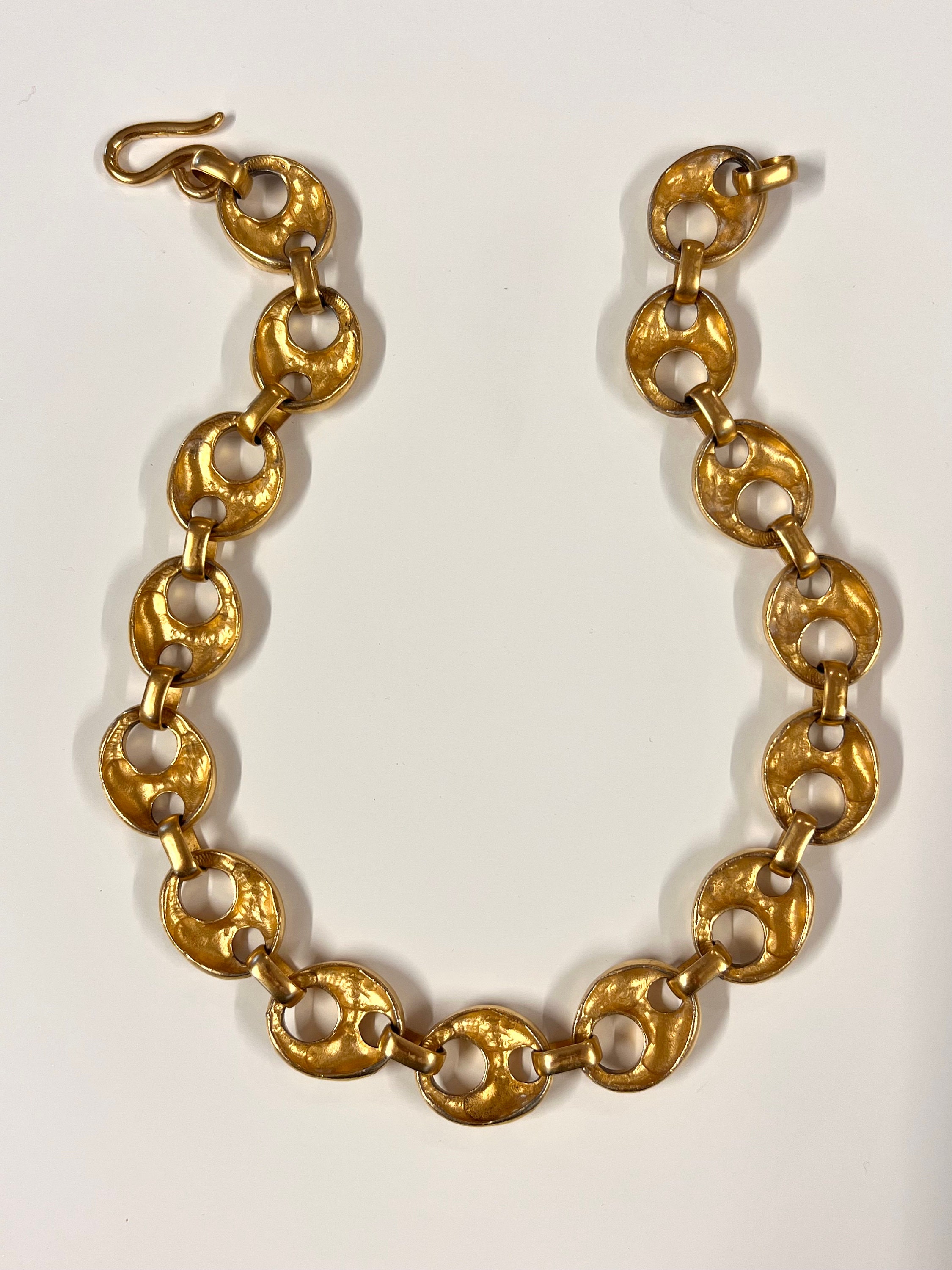Vintage Chunky Modernist Brushed Matte Gold Link Necklace 90s - Etsy