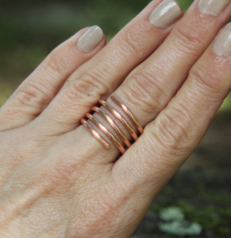 Copper Coil Spiral Ring. Unisex Custom Size HandForged Tall | Etsy