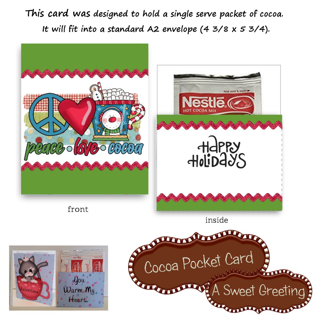 Printable Peace + Love + Cocoa Pocket Card for Hot Chocolate Packet - Etsy