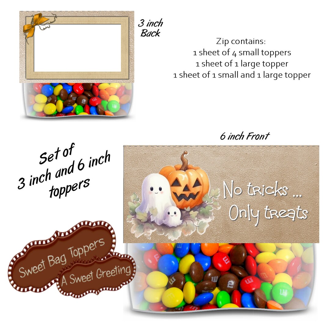 Printable "no Tricks...only Treats" 3 & 6 Inch Treat Bag Toppers - Etsy