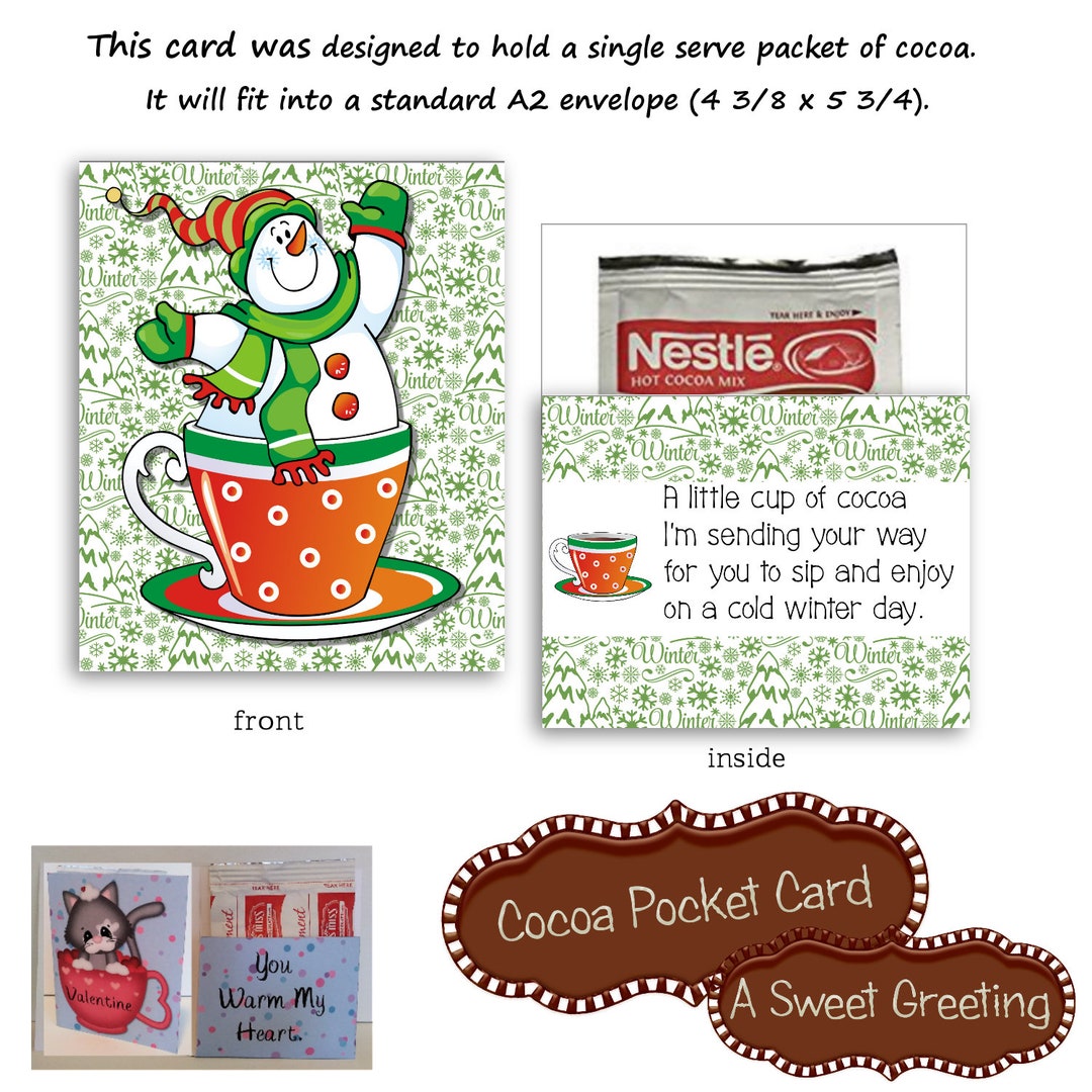 Printable Green Snowman Winter Cocoa Card for Hot Chocolate Packet - Etsy