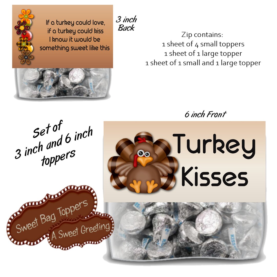 Printable Turkey Kisses 3 & 6 Inch Bag Toppers for - Etsy