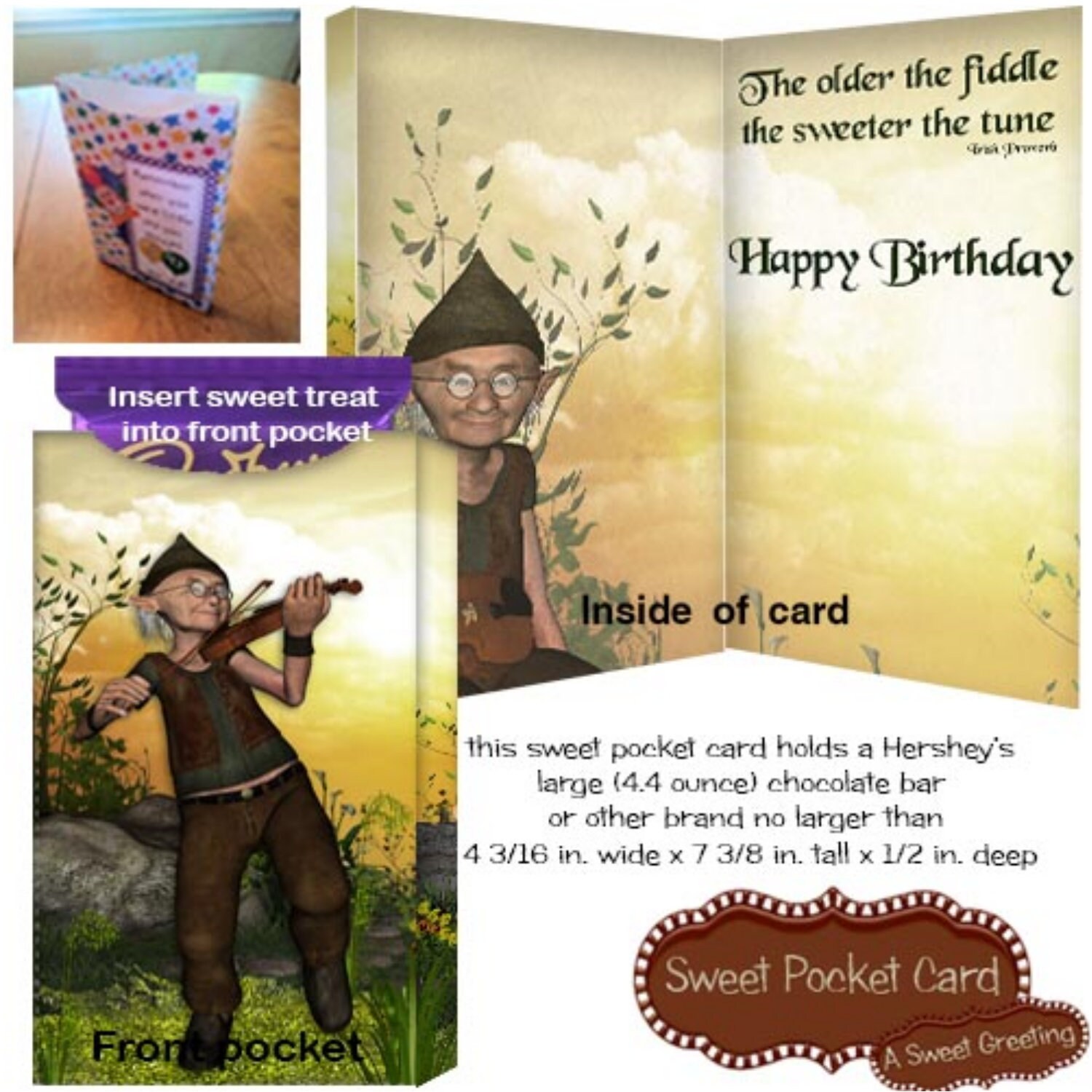 Printable the Older the Fiddle...birthday Pocket Card for Large Candy ...