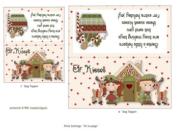 Elf Kisses Treat Bag TOPPERS Snowman Treat Bag Toppers