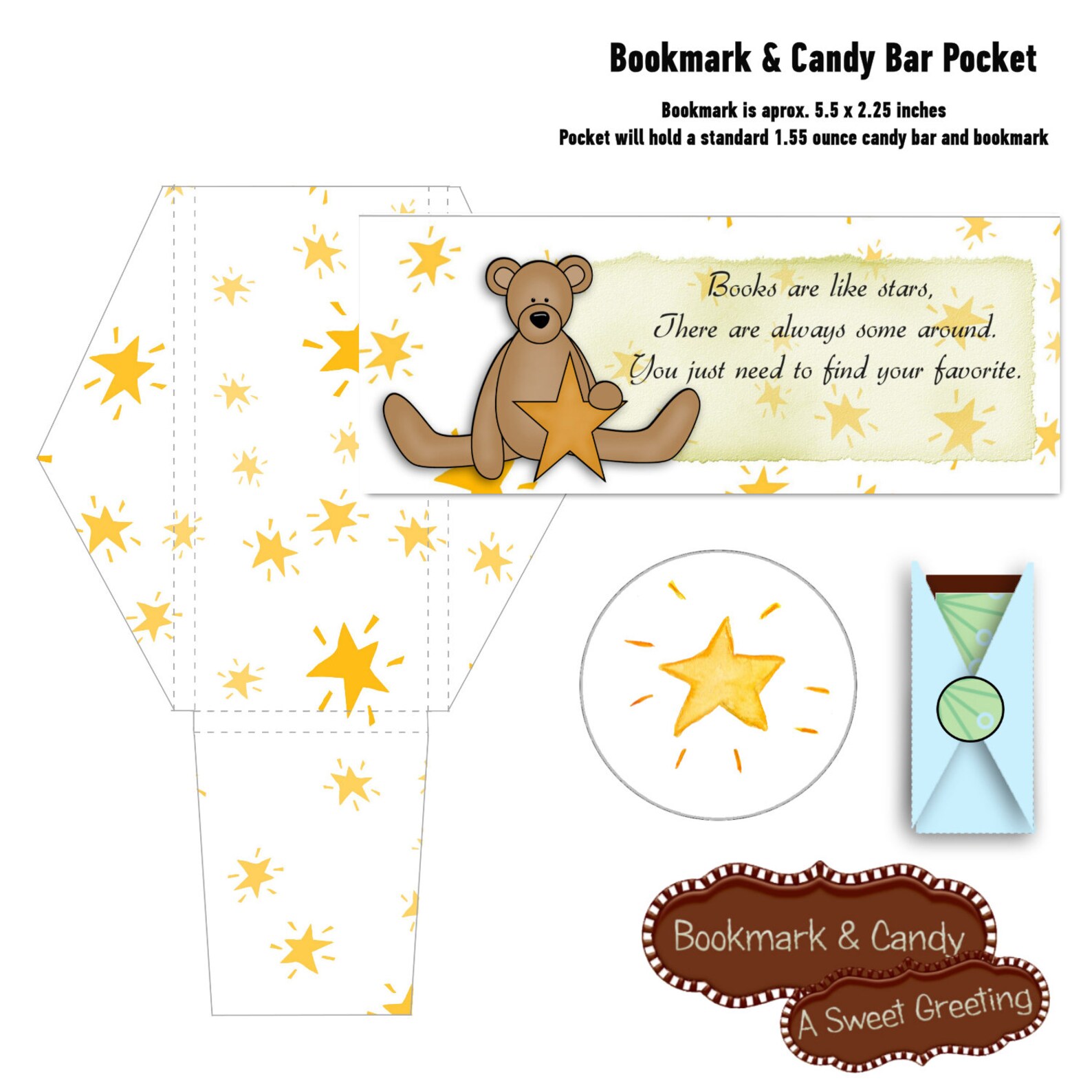 Printable Books Are Like Stars Pocket Card for Bookmark and a Chocolate ...