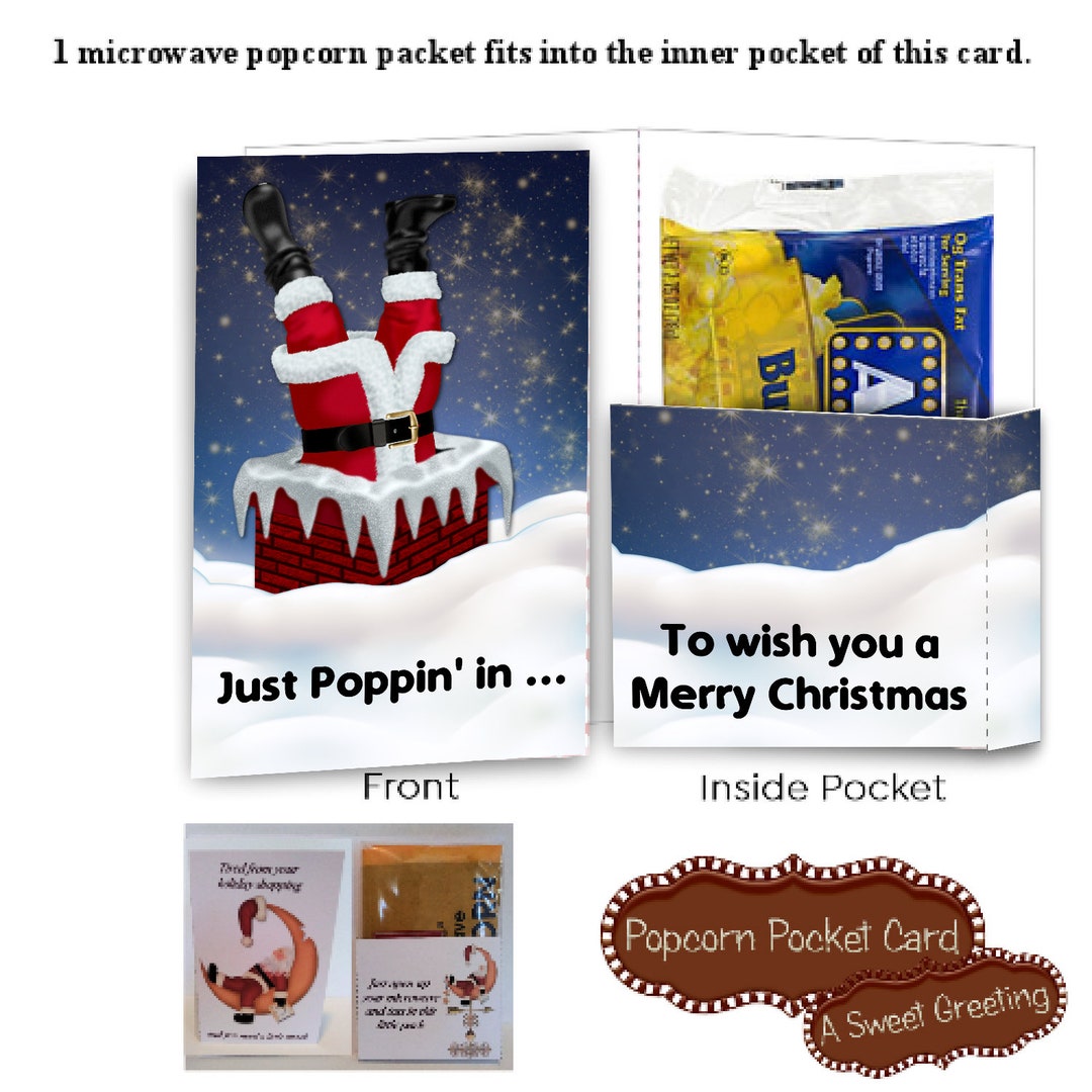 Printable Santa "just Poppin' In" Christmas Popcorn Card for Microwave ...