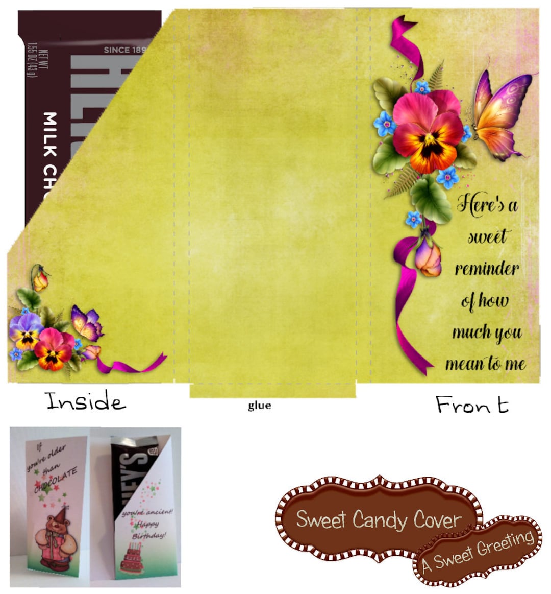 Printable "sweet Reminder Floral" Pocket Card for 1.55 Ounce Candy Bar ...