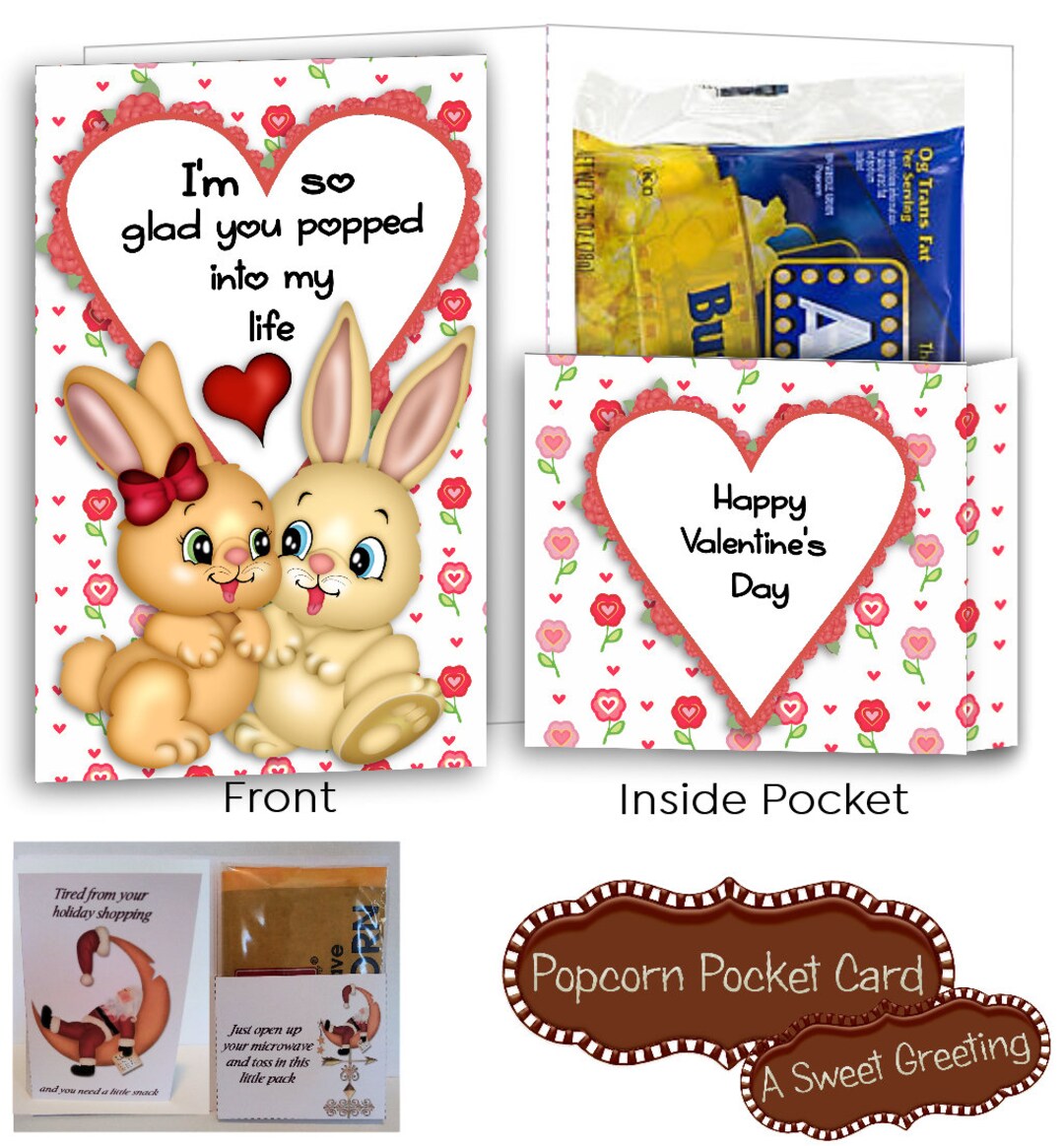 Printable Valentine Bunnies Pocket Card for Microwave Popcorn Packet - Etsy