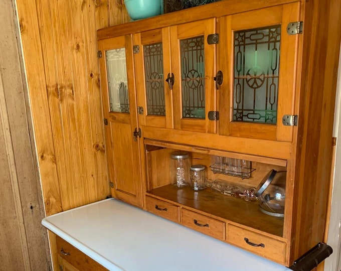 1920's Montgomery Wards Hoosier Cabinet With Etched Glass Doors, Flour ...