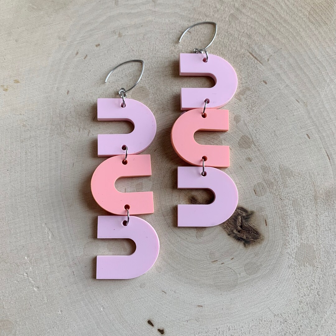 Two-tone MOD GEO Drop Earrings - Pink Modern Geometric Earrings - Big ...