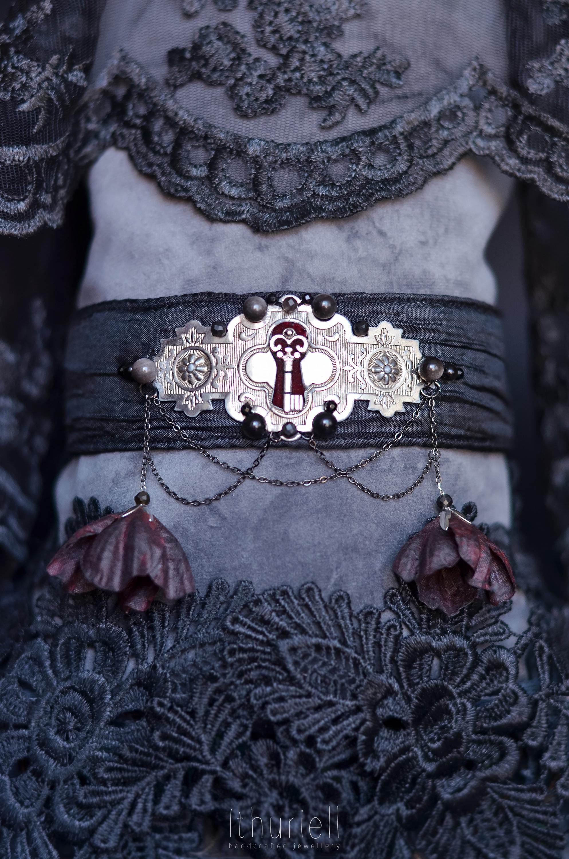 Black Door - Black Taffeta Choker With Lock and Key, Witchy Obsidian ...
