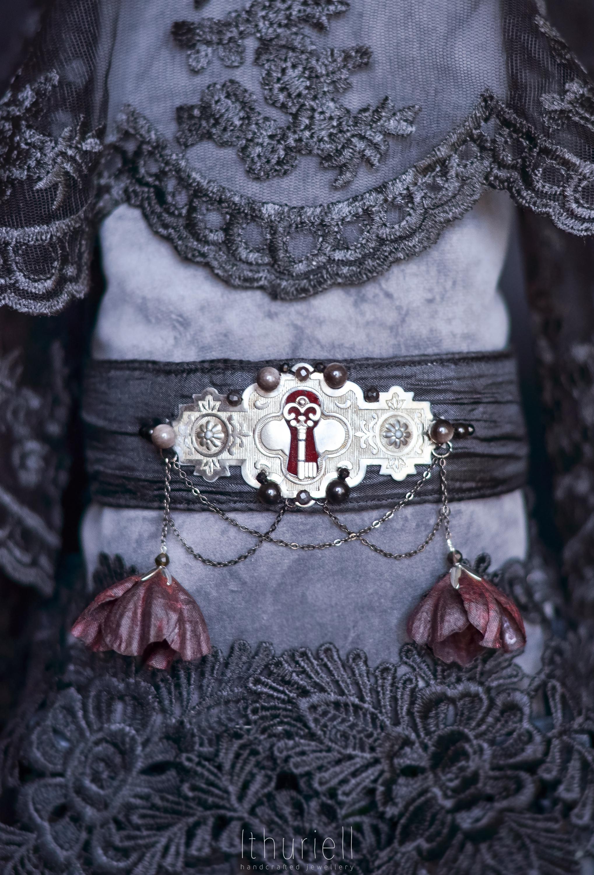 Black Door - Black Taffeta Choker With Lock and Key, Witchy Obsidian ...
