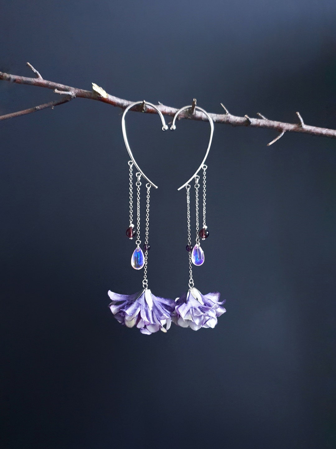 Blue Hydrangea - Flower Ear Cuffs With Duochrome Glass, No Piercing ...