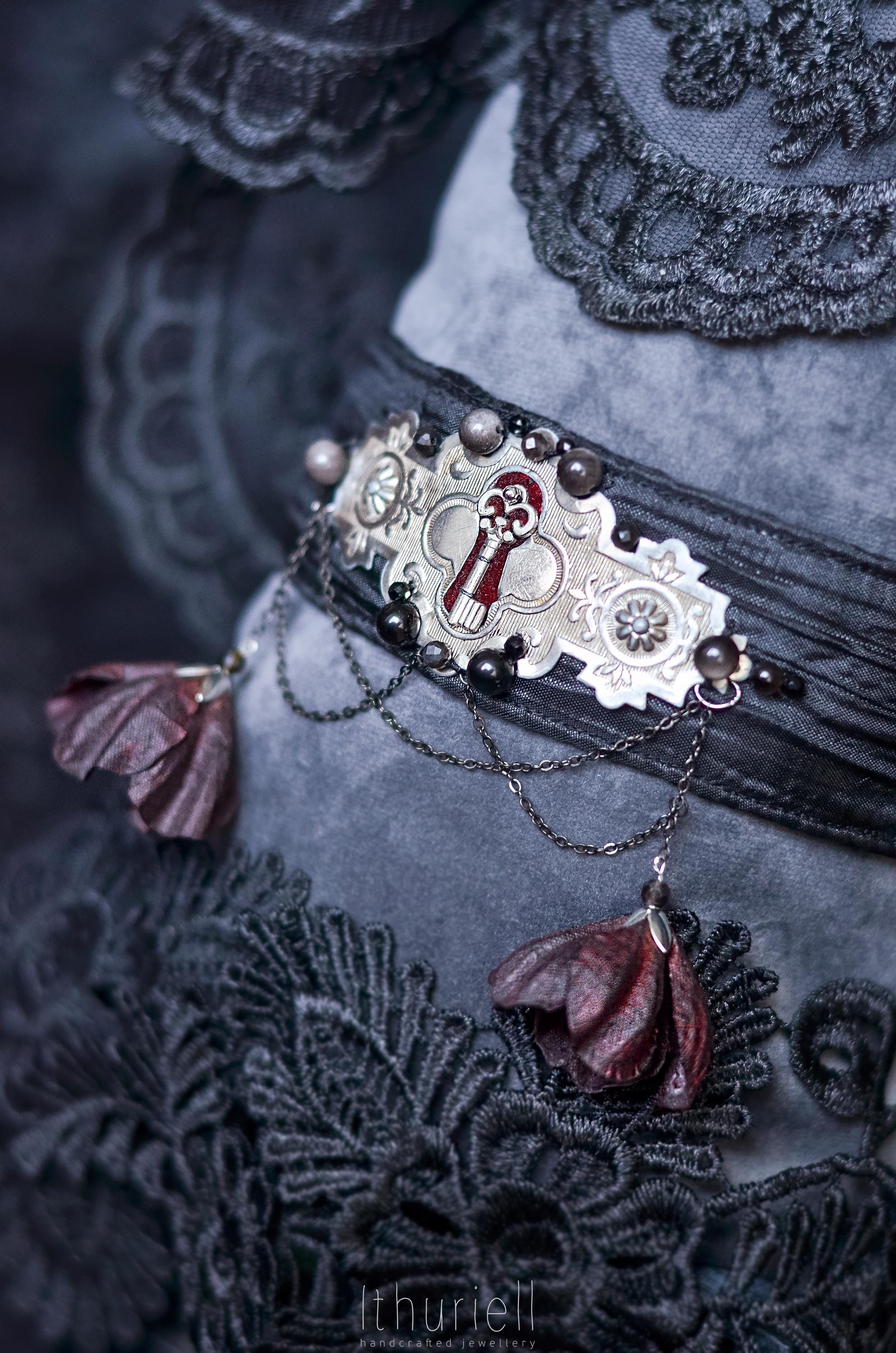 Black Door - Black Taffeta Choker With Lock and Key, Witchy Obsidian ...