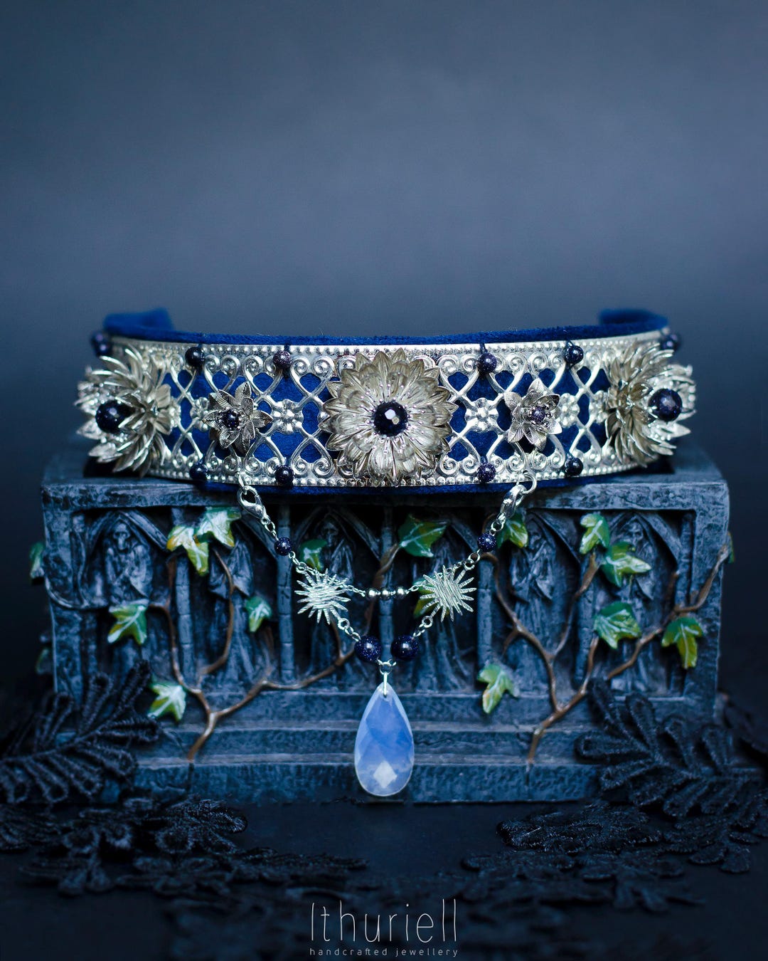 Midnight Tiara - Blue Goldstone & Opalite Transformer Tiara, 2-in-1 ...