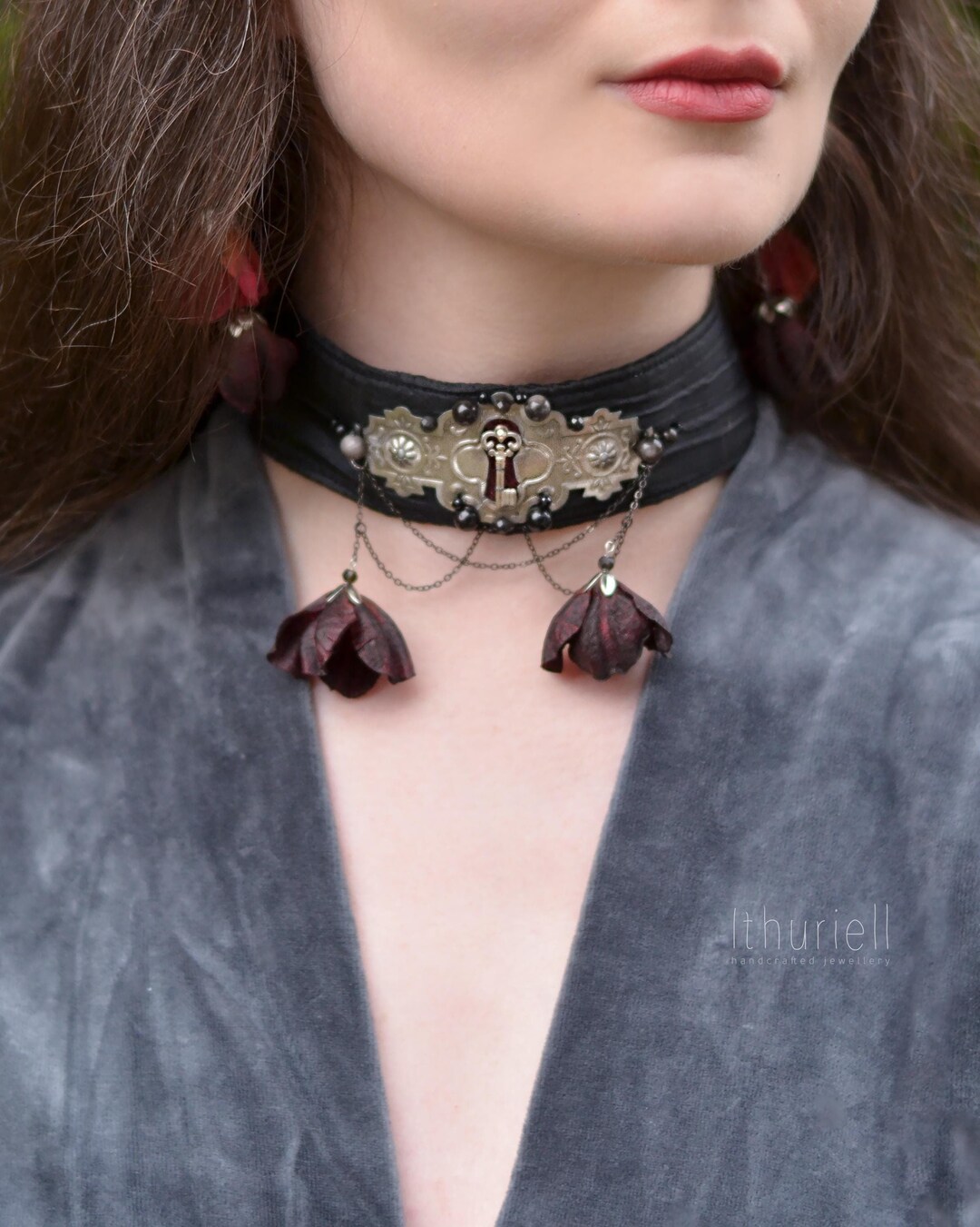 Black Door - Black Taffeta Choker With Lock and Key, Witchy Obsidian ...