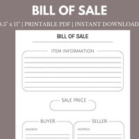 Bill of Sale 8.5 X 11 Instant Download Printable - Etsy