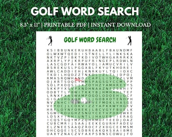 Golf Printable Word Search Sports Word Puzzle Party Game - Etsy