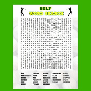 Golf Word Search | 8.5" X 11" and 5" X 7" Instant Download Printable - Etsy