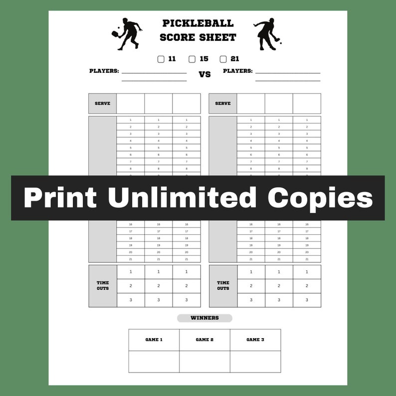 Pickleball Score Sheet | 8.5" X 11" Instant Download Printable - Etsy