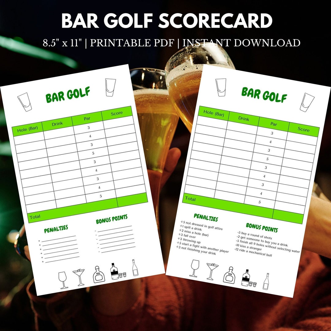 Bar Golf Scorecard | 8.5" X 11" Instant Download Printable - Etsy