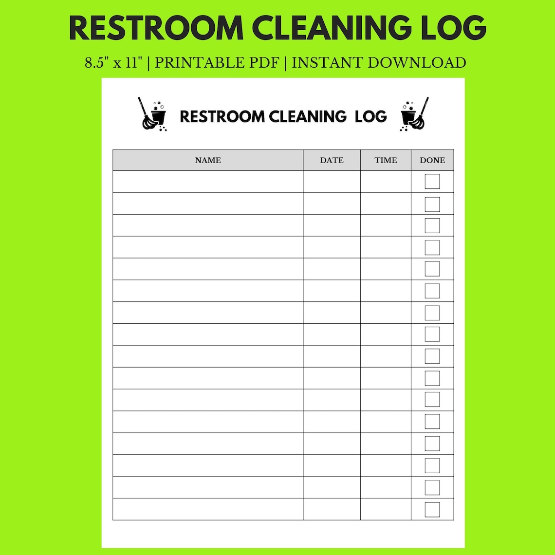 Restroom Cleaning Log | 8.5" X 11" Instant Download Printable - Etsy