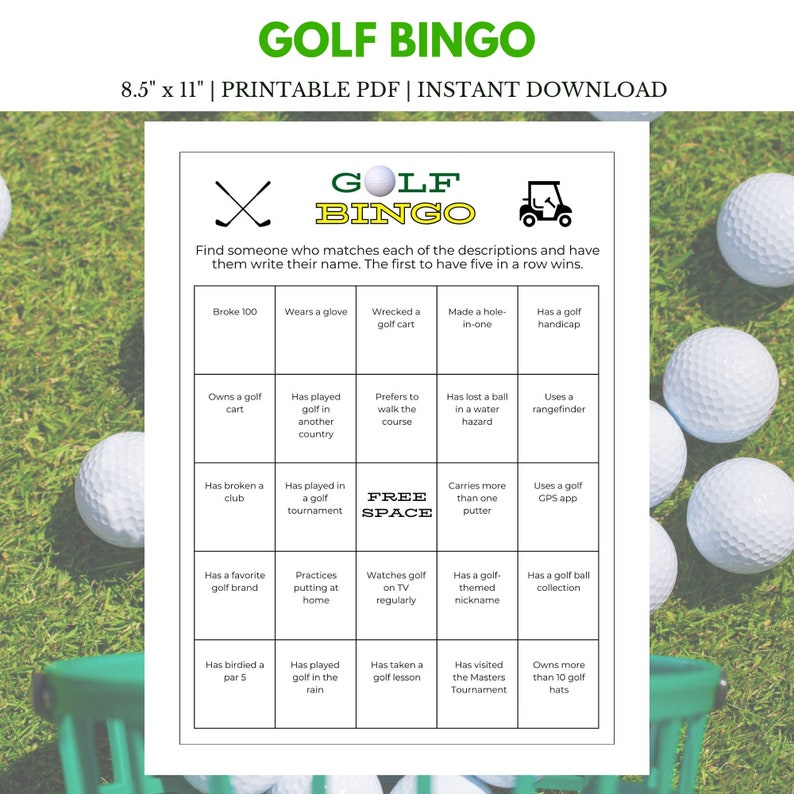 Golf Bingo | 8.5" X 11" Instant Download Printable - Etsy