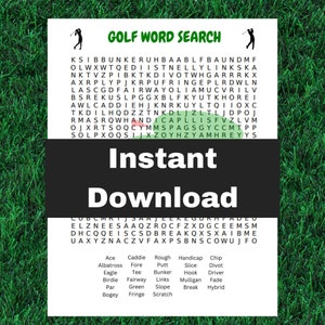 Golf Word Search | 8.5" X 11" Instant Download Printable - Etsy