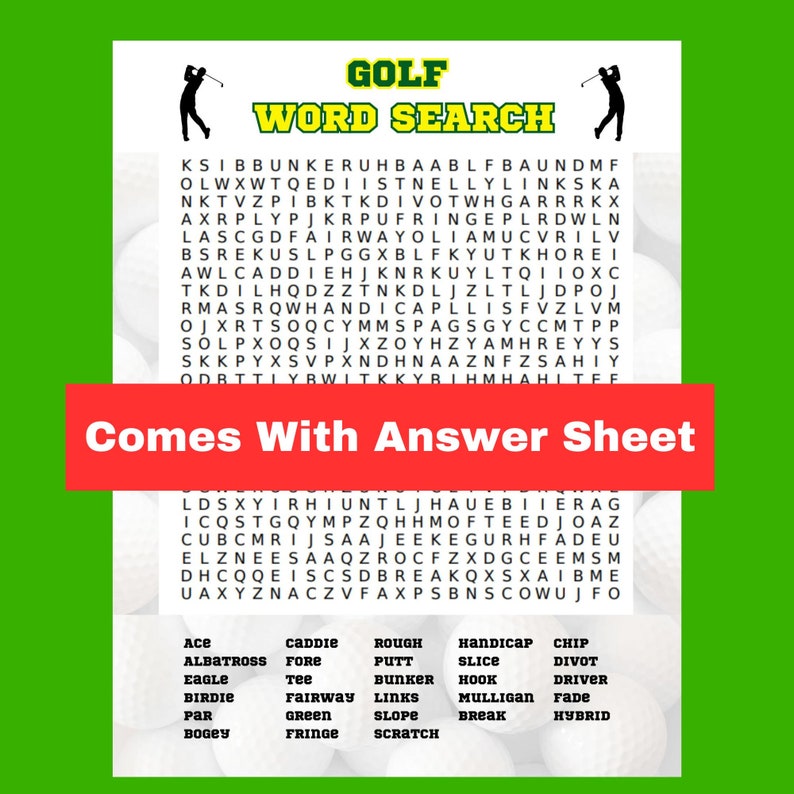 Golf Word Search | 8.5" X 11" and 5" X 7" Instant Download Printable - Etsy