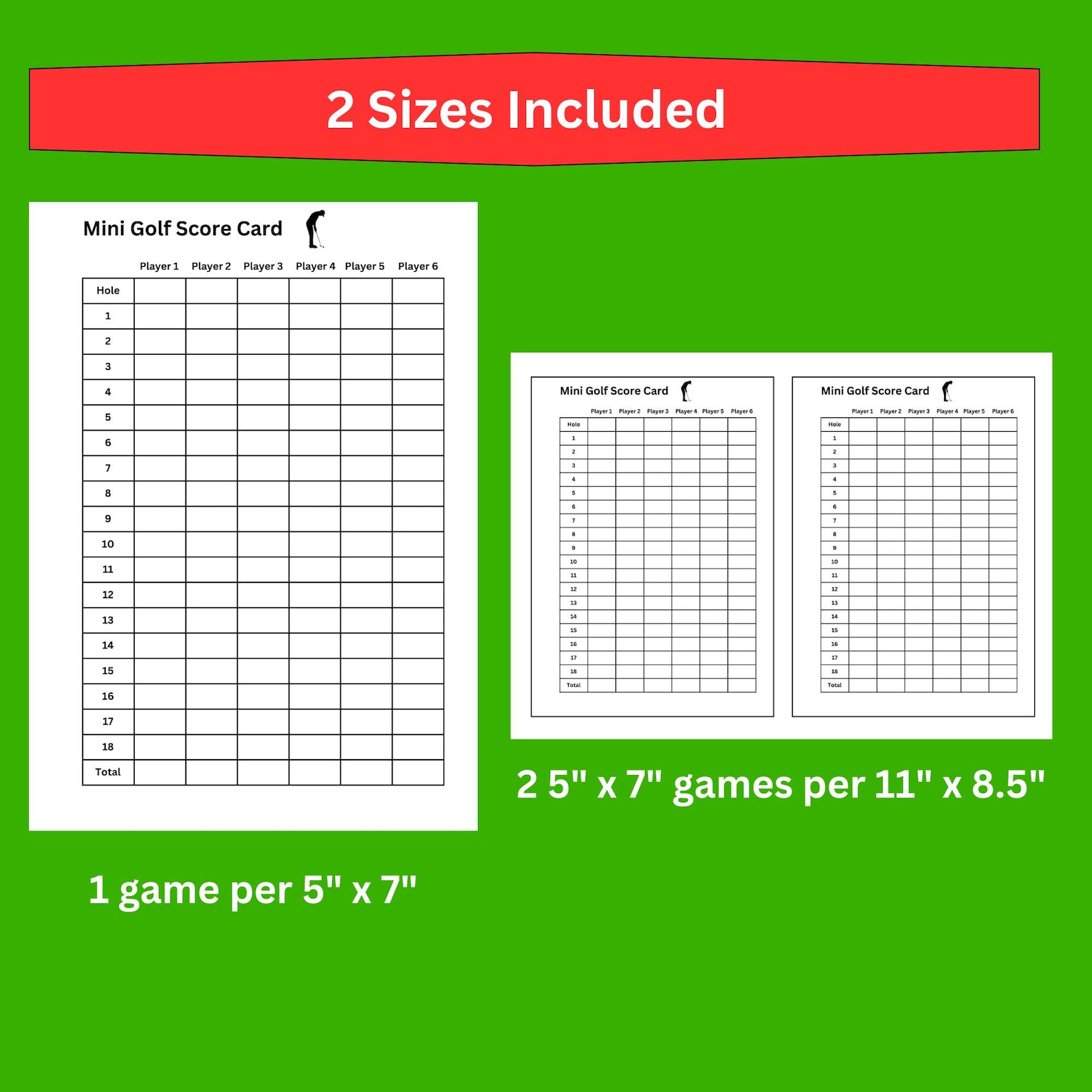 Mini Golf Score Card | 5" X 7" Instant Download Printable - Etsy