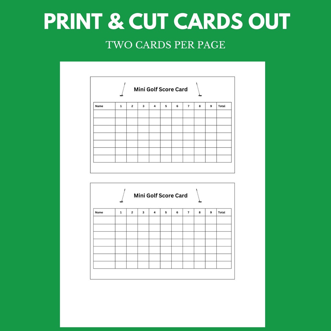Mini Golf Score Card | 8.5" X 11" Instant Download Printable - Etsy