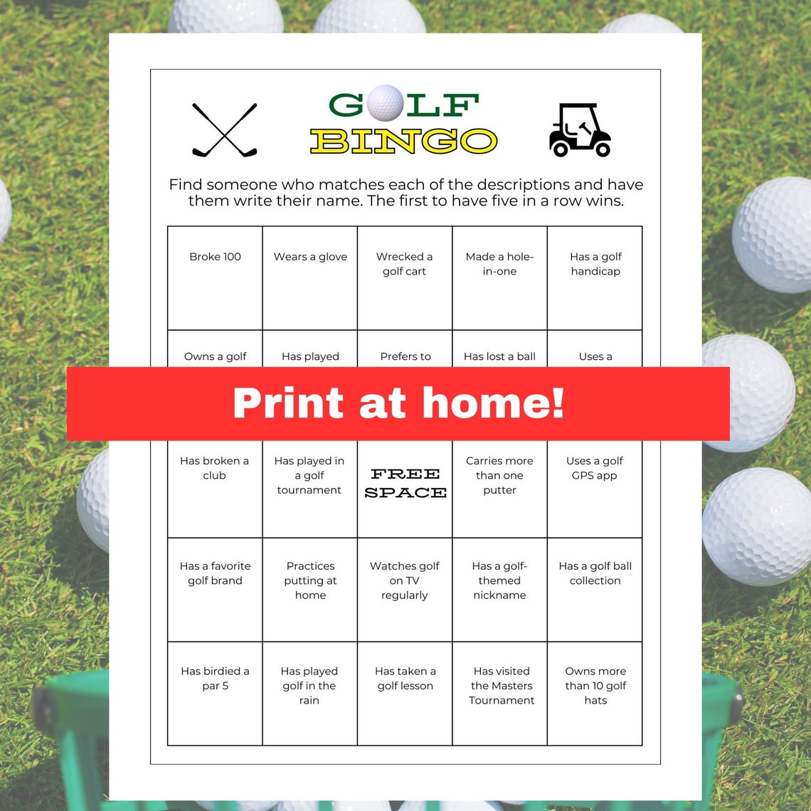 Golf Bingo | 8.5" X 11" Instant Download Printable - Etsy