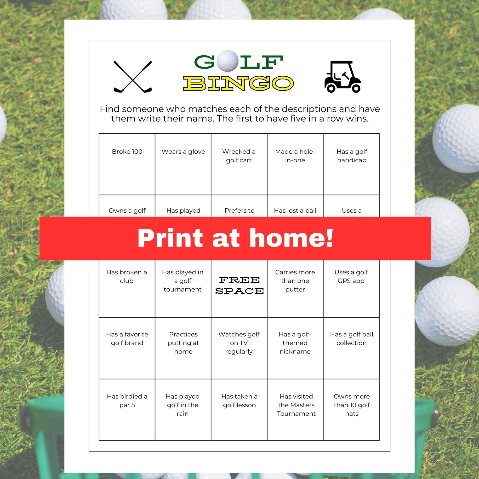 Golf Bingo | 8.5" X 11" Instant Download Printable - Etsy