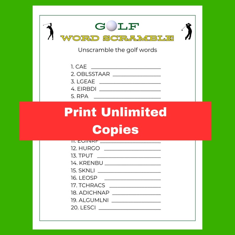 Golf Word Scramble Comes in 5 X 7 and 8.5 X 11 - Etsy