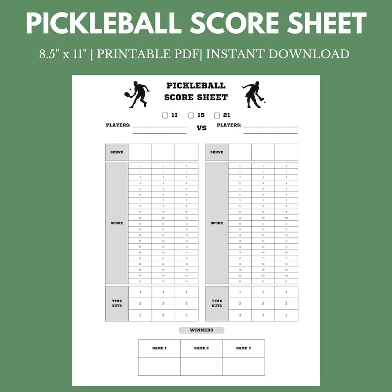 Pickleball Score Sheet | 8.5" X 11" Instant Download Printable - Etsy