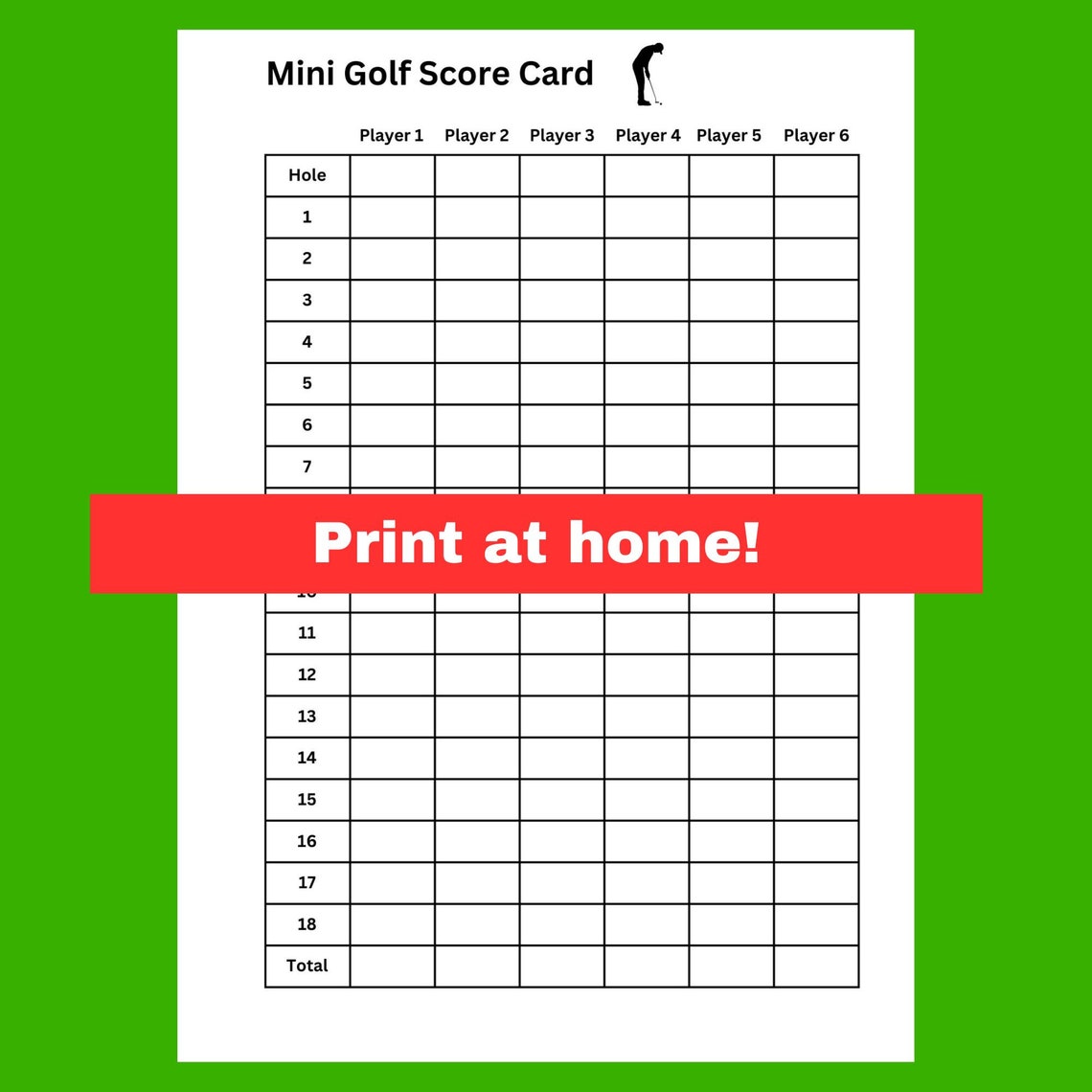 Mini Golf Score Card | 5" X 7" Instant Download Printable - Etsy