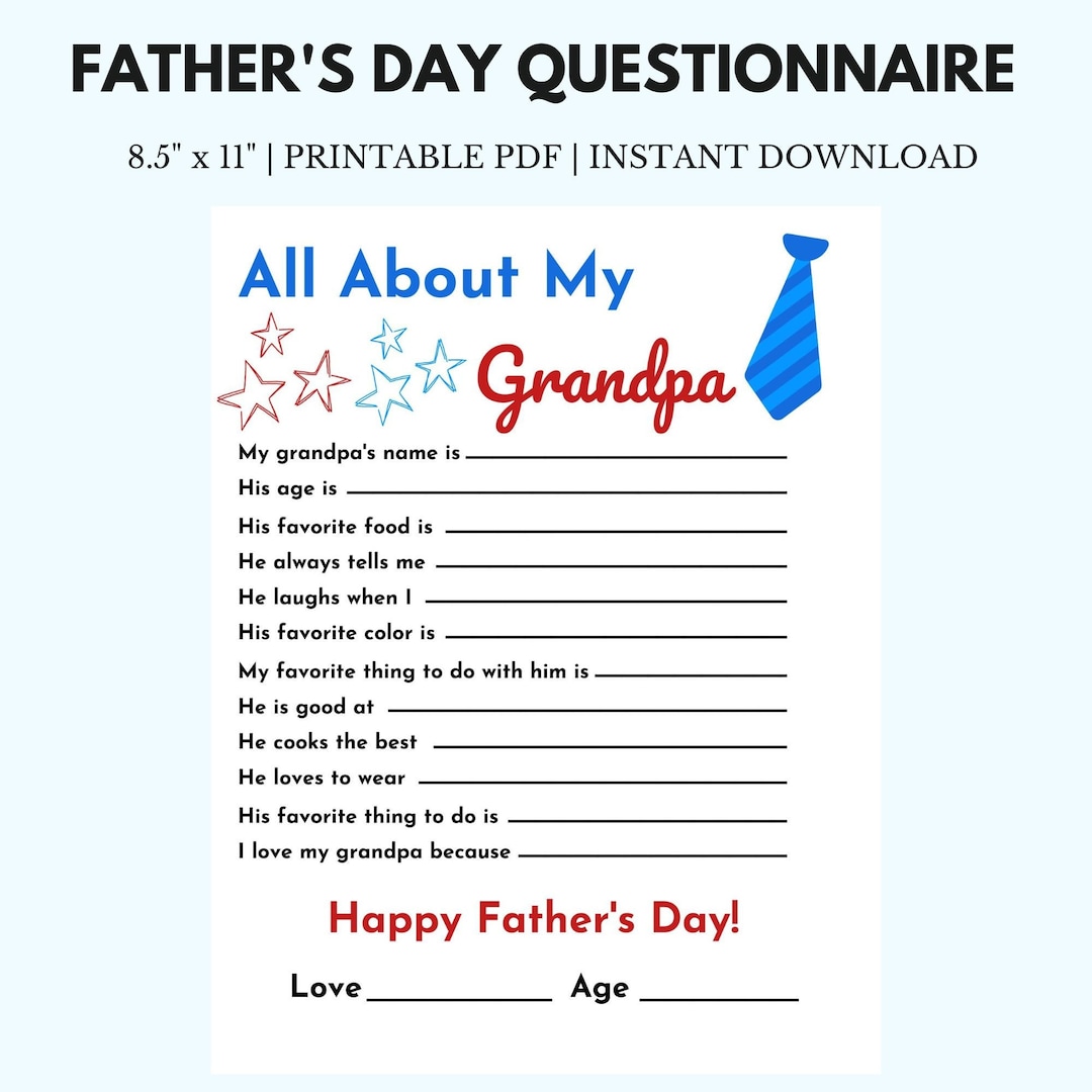 Father's Day Questionnaire for Grandpas | 8.5" X 11" Instant Download ...