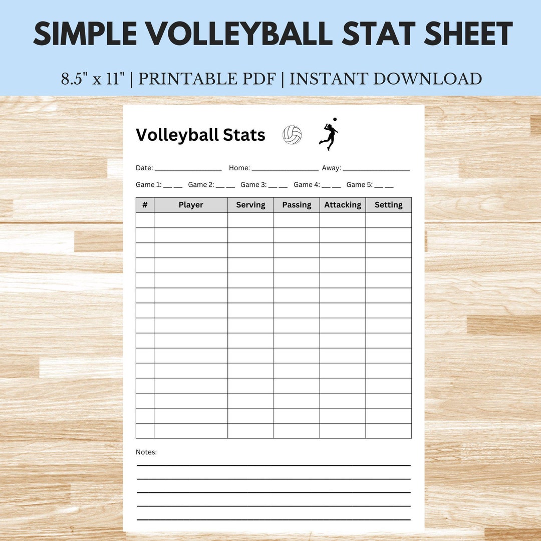 Volleyball Stats Sheet | 8.5" X 11" Instant Download Printable - Etsy