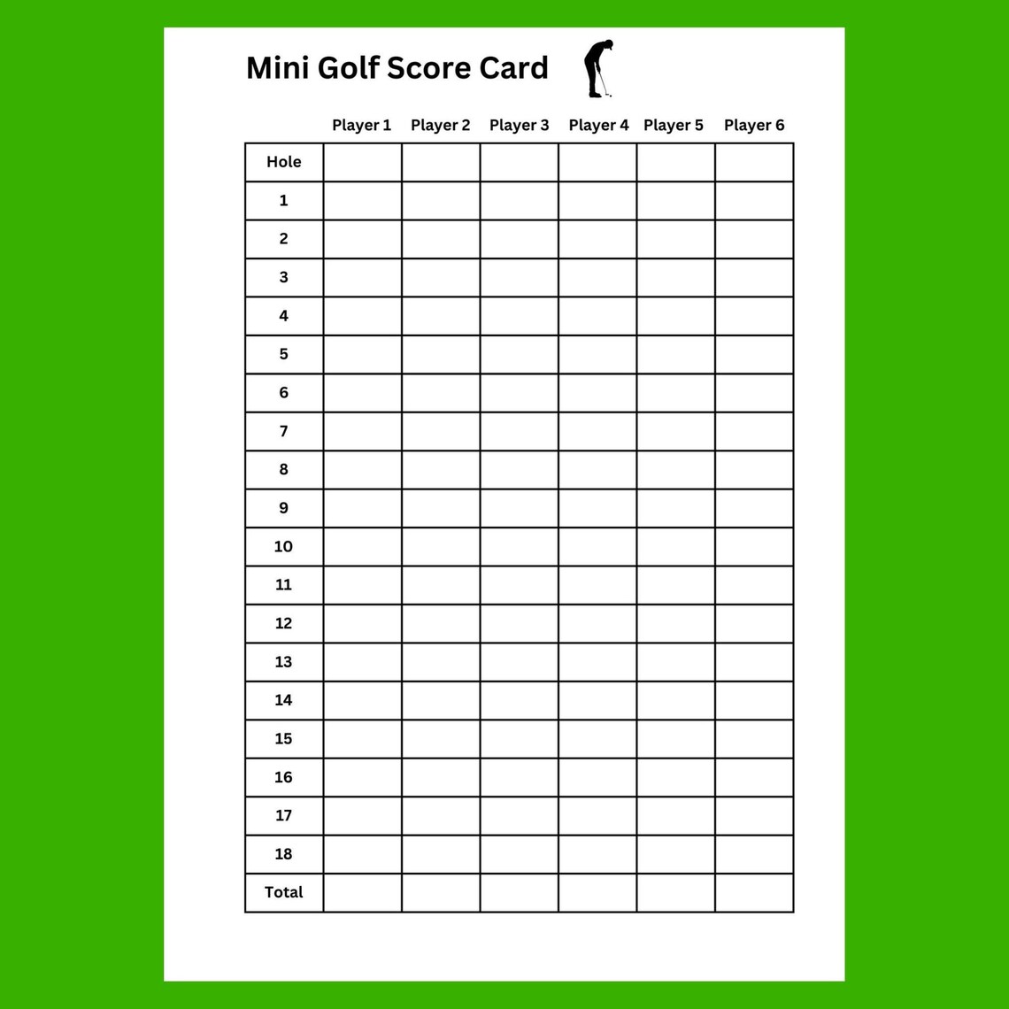 Mini Golf Score Card | 5" X 7" Instant Download Printable - Etsy