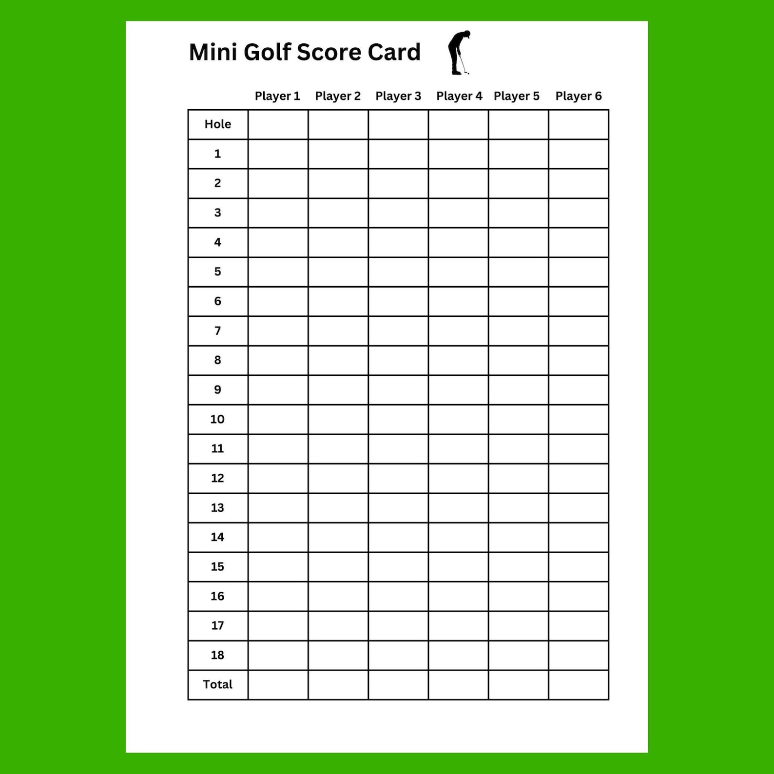 Mini Golf Score Card | 5" X 7" Instant Download Printable - Etsy