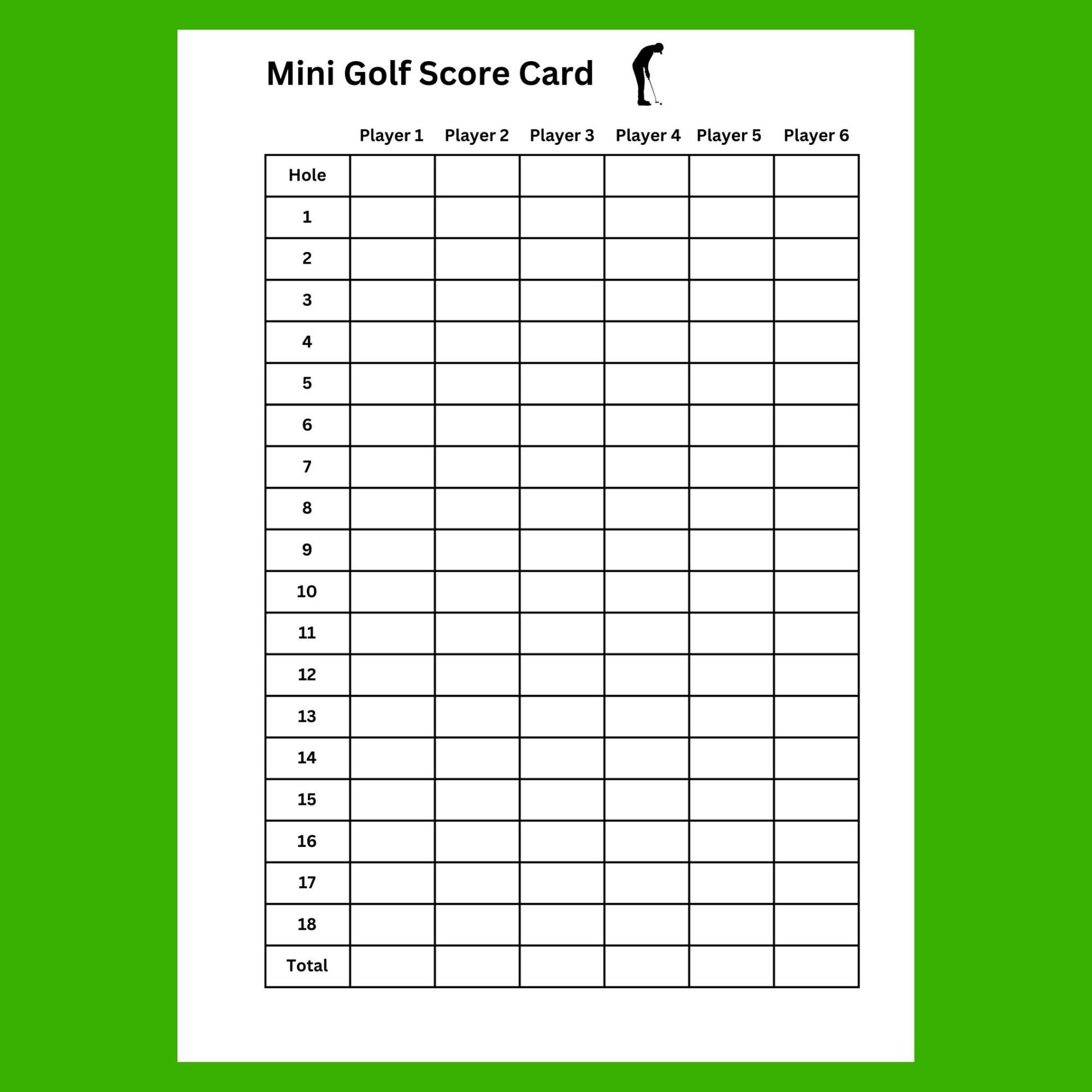 Mini Golf Score Card | 5" X 7" Instant Download Printable - Etsy