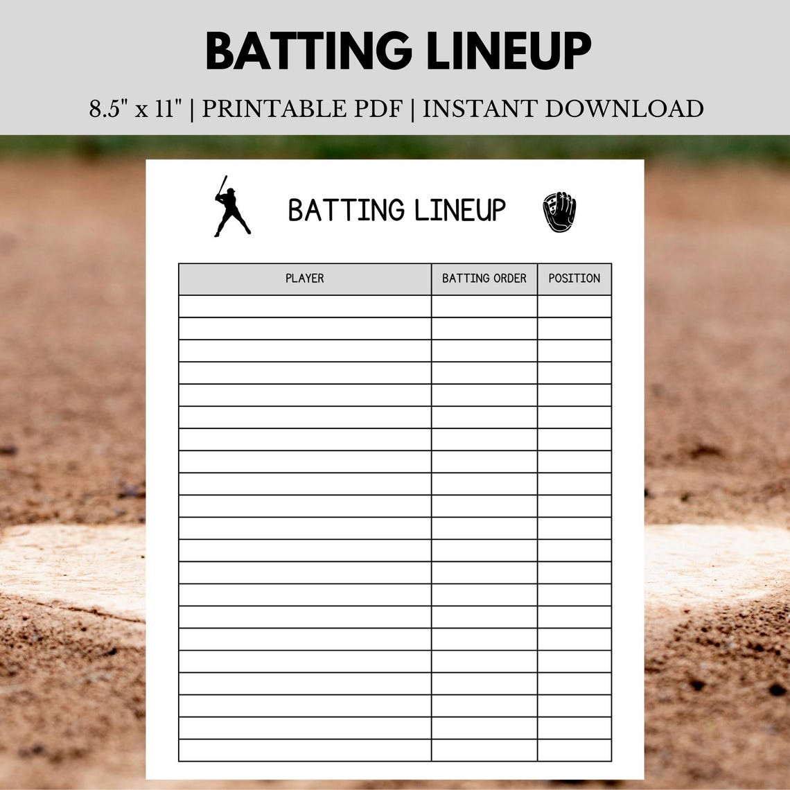 Baseball Softball Lineup and Field Position Sheet Batting Order | 8.5 ...